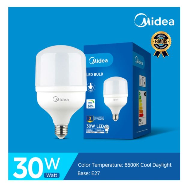 Ampoule LED T-BULP 30W - Midea E27 - 6500K - Blanc froid | Glotelho ...