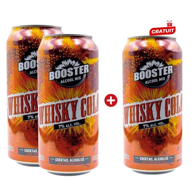Pack de 02 Cannettes de Booster Whisky Cola 50 Cl + 01 Cannette OFFERT ...