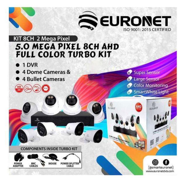 Kit Vidéo Surveillance EURONET - 5MP- 08 CH AHD - 04 Dôme + 04 Bullet ...