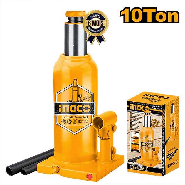 Cric Hydraulique 10 tonnes - INGCO HBJ1002 - Hauteur max 460 mm ...