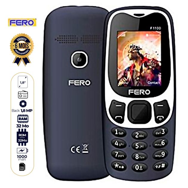 FERO F1100 (Dual Sim – 32MB, 32MB RAM, 2G LTE) -Noir | Glotelho Cameroun