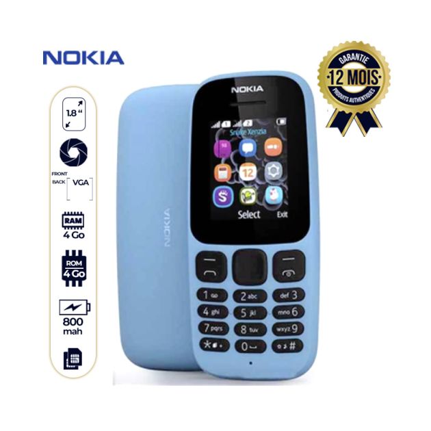 Téléphone Nokia 105 (2017) - 4Mo/4Mo RAM - 1.8'' - 800 mAh - 2 Sim ...