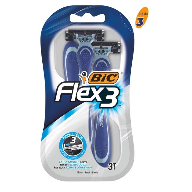 Lot de 3 rasoirs - BIC Flex 3 - Rasoir à triple lame pour hommes ...