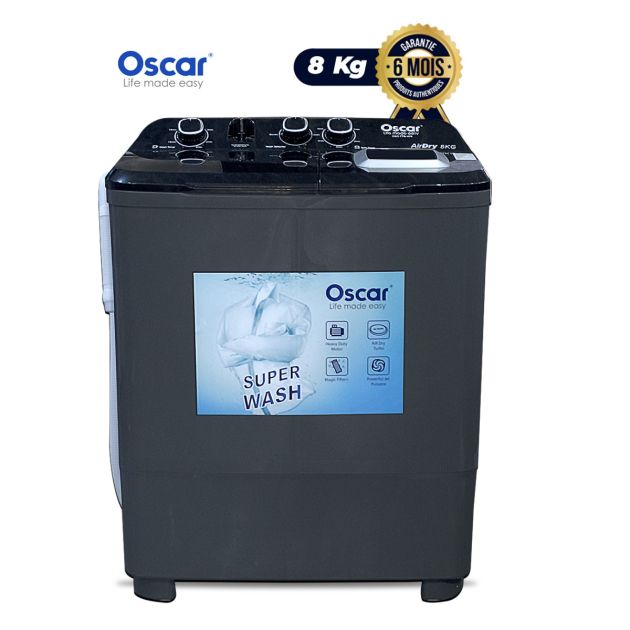 Machine à laver Semi-automatique 8Kg - OSCAR - OSC-TTB-XP8 - Noir ...