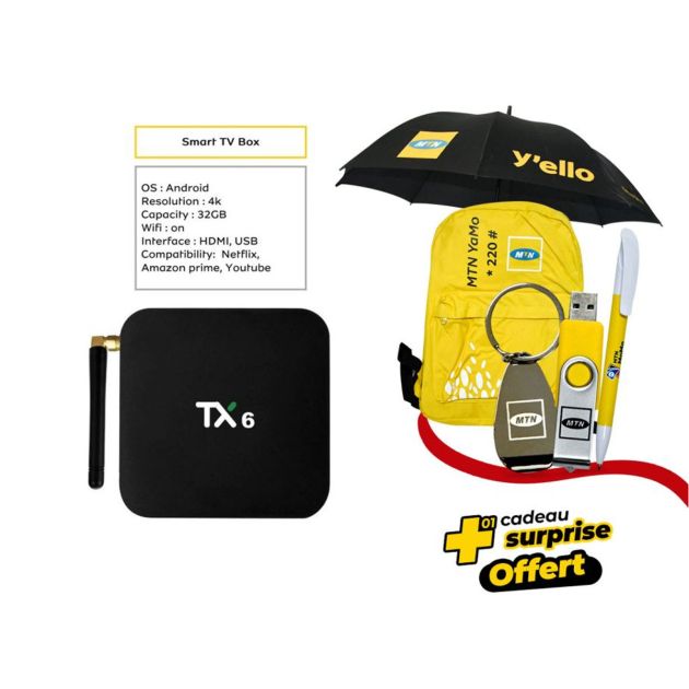 MTN Smart TV BOX - Android - 4K - 32 Go - Wifi - Garantie 6 Mois + 01 ...