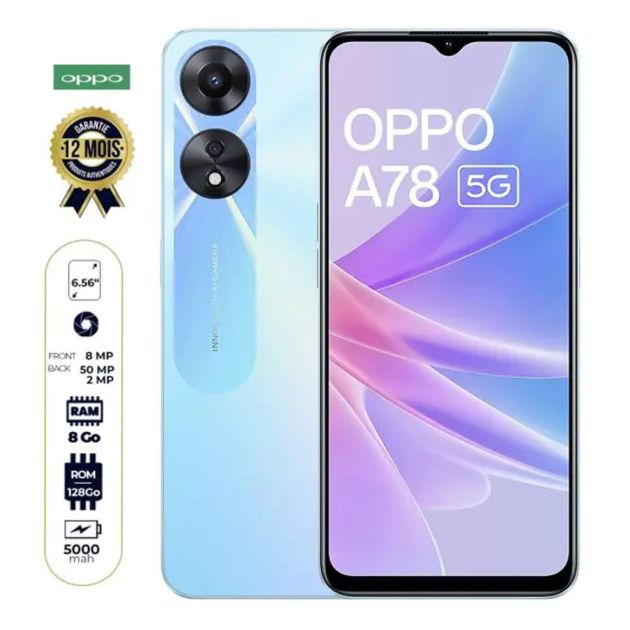 OPPO A78 5G - 128 Go/8Go RAM - 6,56'' - 5000mAh - Dual Nano SIM - 50MP ...