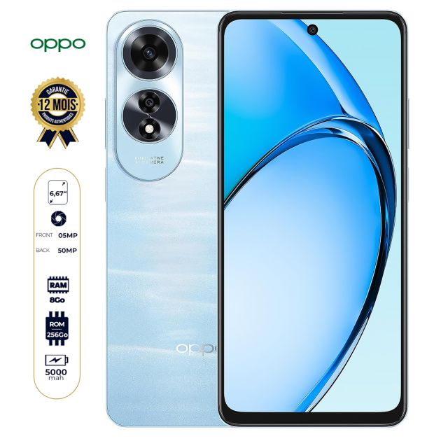Oppo A60 - 256 Go - 8 Go RAM - 6,67" - 2 Nano SIM - 50MP + 2MP/8MP ...