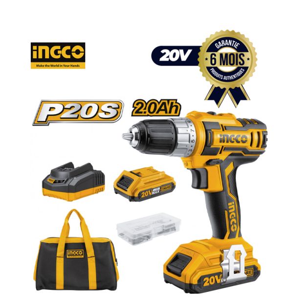 Perceuse visseuse sans fil Lithium-ion 20V - INGCO CDLI200215 - 06 mois | Glotelho Cameroun
