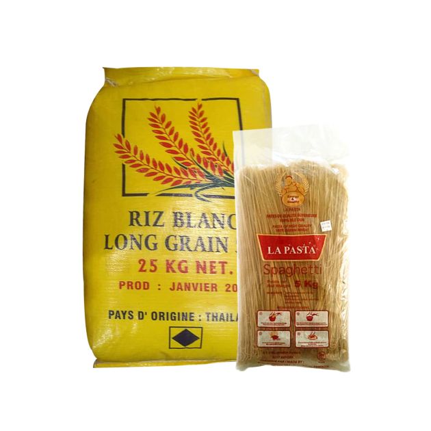 Riz Paddy - 25Kg + Spaghetti Pasta 5kg | Glotelho Cameroun