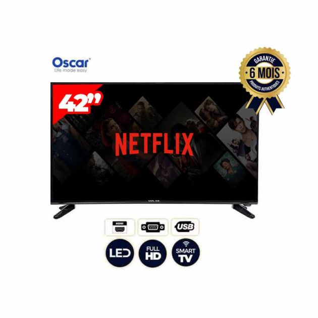 Smart TV – 42” – Oscar – Full HD Led – Noir – 6 mois | Glotelho Cameroun