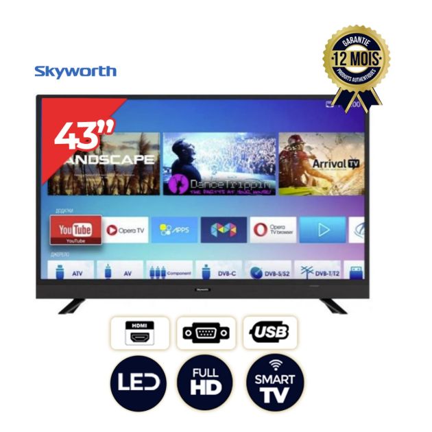 Smart TV LED - Skyworth - 43'' - Full HD - Noire - 12 mois de garantie | Glotelho Cameroun