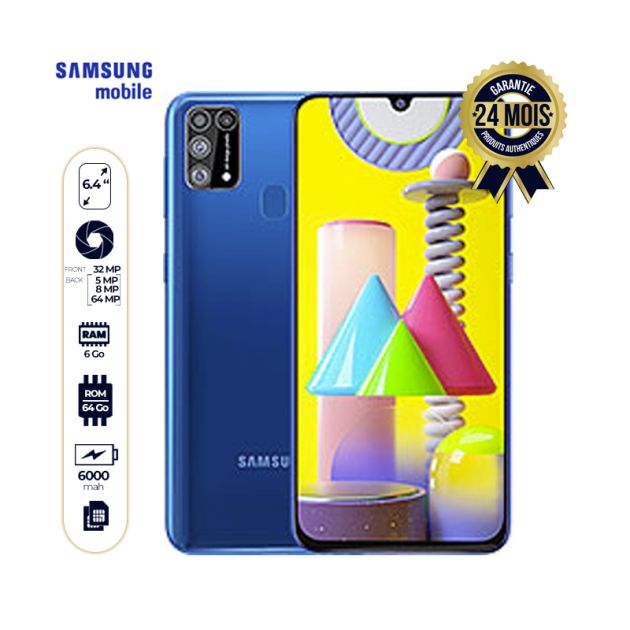 Smartphone Samsung Galaxy M31 - 6.4"- 64Go/6Go Ram - 64MP/32MP 4K- 6000 ...