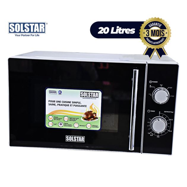Micro-Onde Solstar – MWO 20M-MSLV SS - 20 L - 700W - Gris/noir - 3 mois | Glotelho Cameroun
