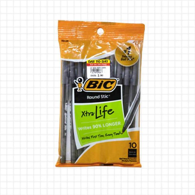 Stylo à bille bic noir round stic extra life | Glotelho Cameroun