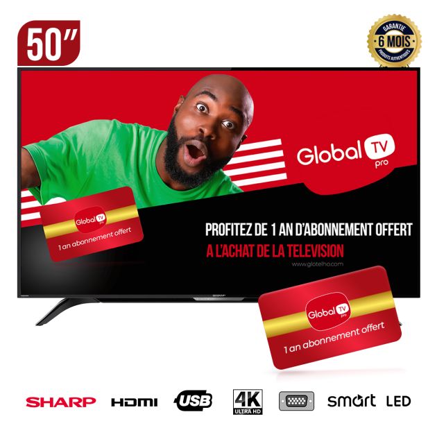 Téléviseur Sharp - 4T-C50BK1X - 50 pouces - 4K UHD ANDROID TV + Carte d'abonnement Global TV Pro ...