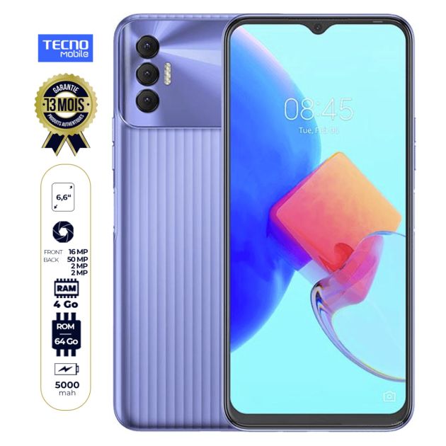 Tecno Spark 8P (kg7) - 128Go/4Go - 50MP+2MP /8MP - 6.6" - 5000mAh - 13 ...