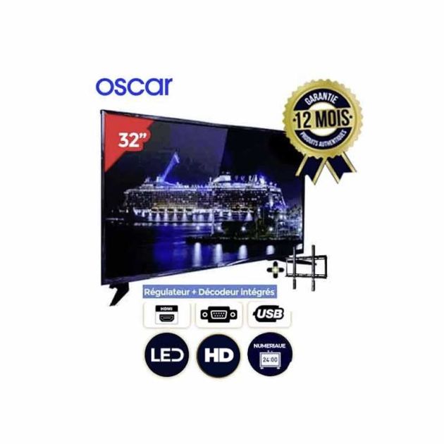 TV Led Oscar 32 pouces avec décodeur et Régulateur intégrés + Support Mural - 12 mois de ...